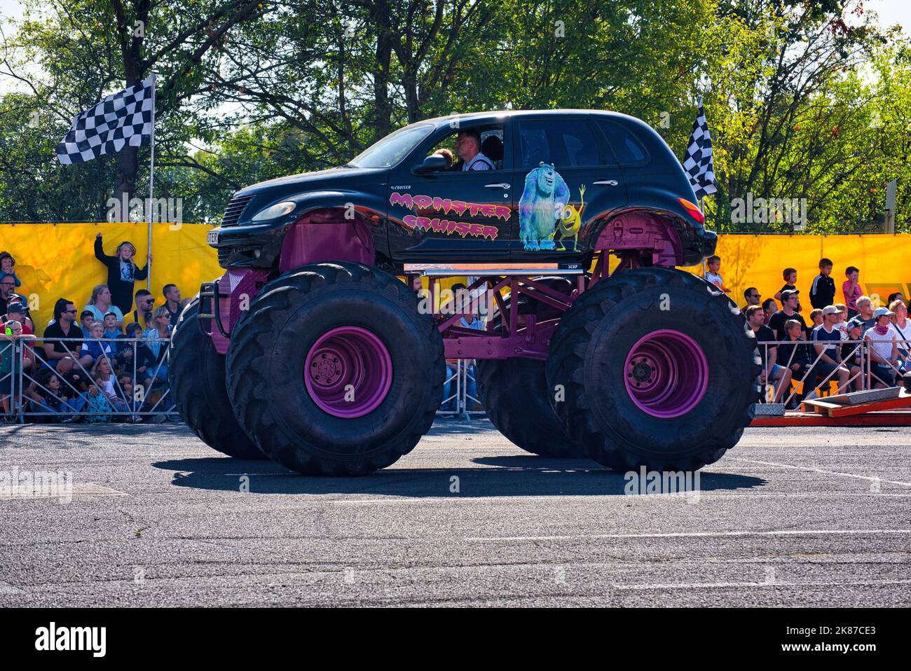 FRANKFURT AM MAIN, GERMANY - SEPT 2022: black purple Monster Truck ...