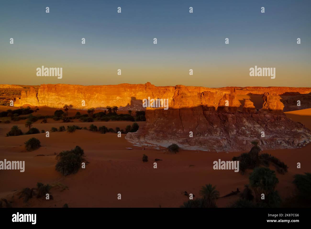 Sunrise at sandstone formation in the Sahara desert near Yoa Lake group ...