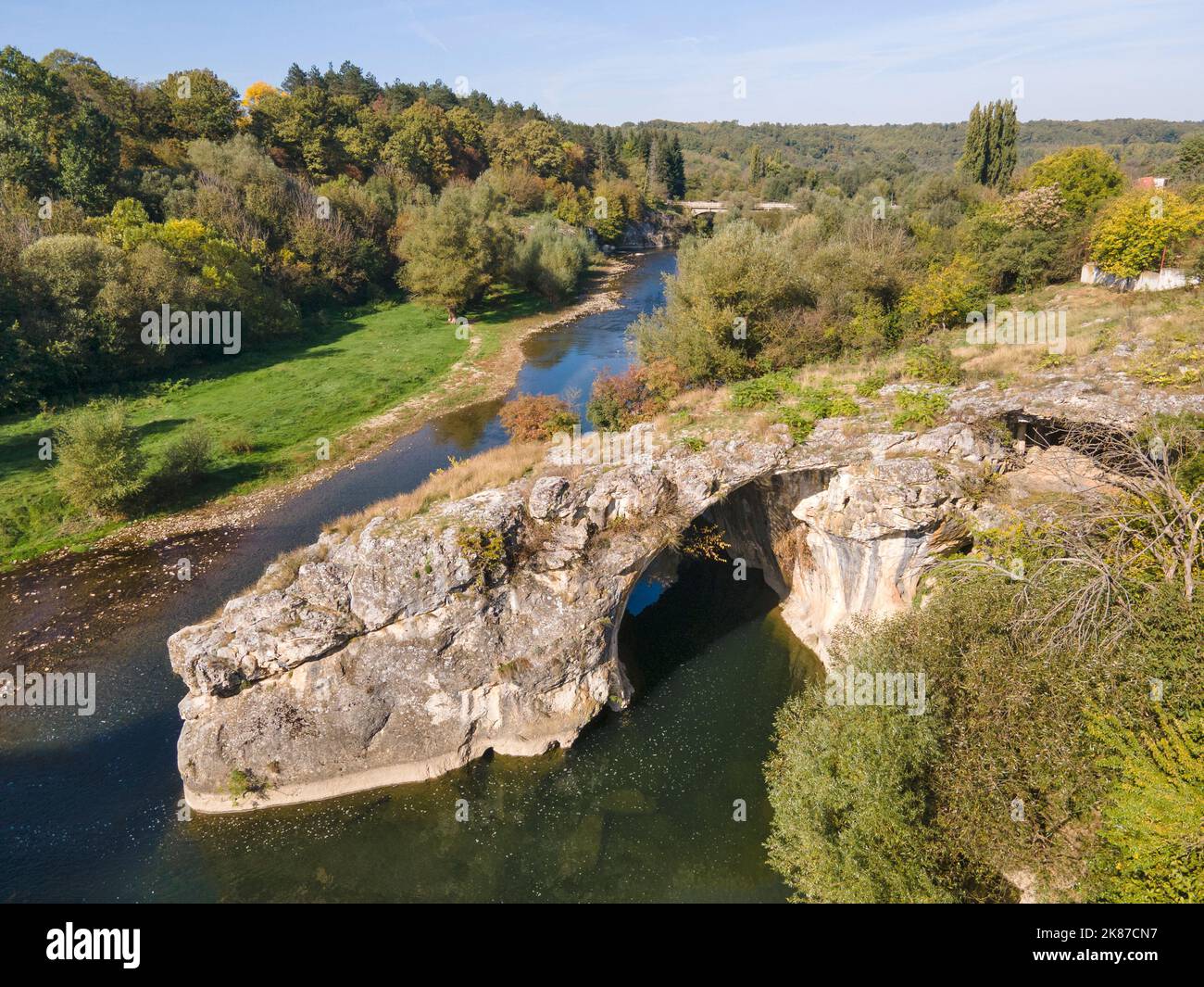 Amazing Aerial view of Vit river, passing near village of Aglen, Lovech ...
