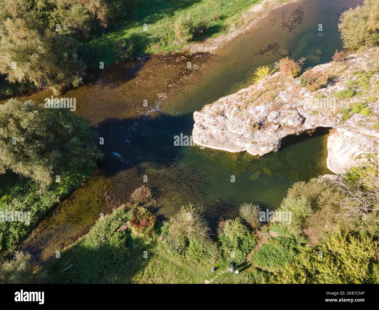 Amazing Aerial view of Vit river, passing near village of Aglen, Lovech ...
