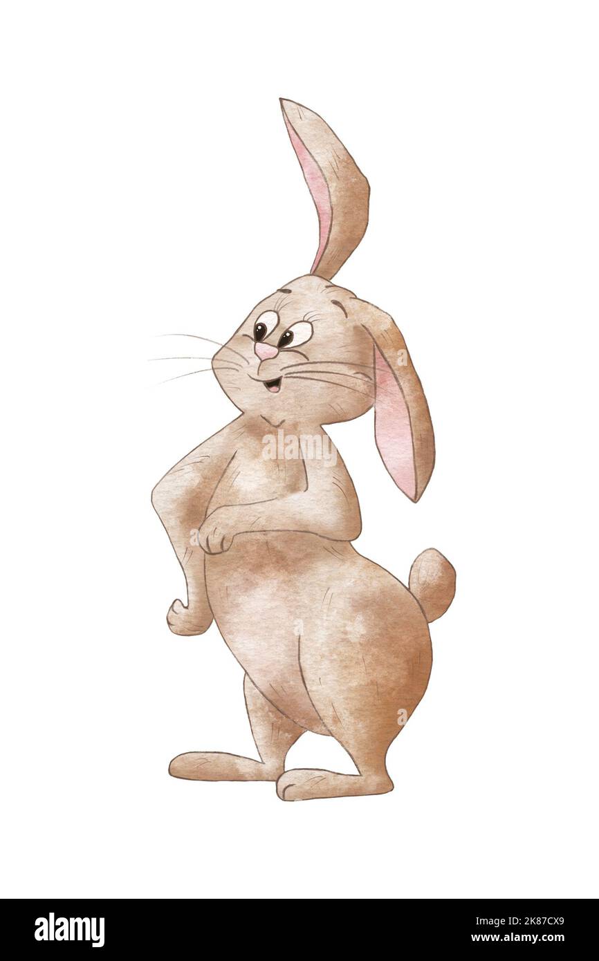 Funny Watercolor Bunny. Illustration of Rabbit Isolated on White ...