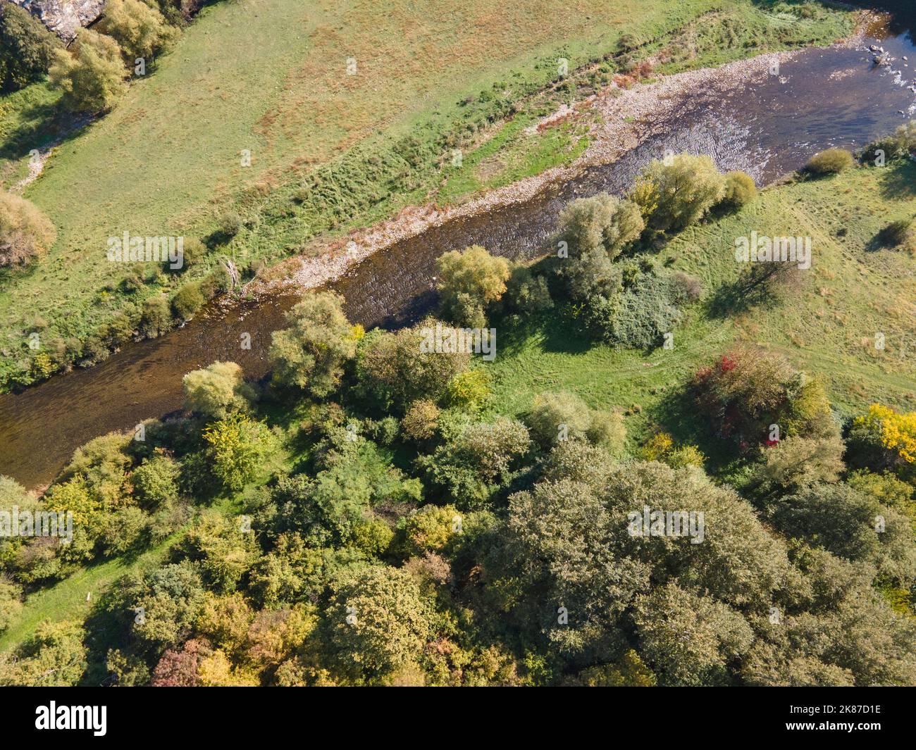 Amazing Aerial view of Vit river, passing near village of Aglen, Lovech ...