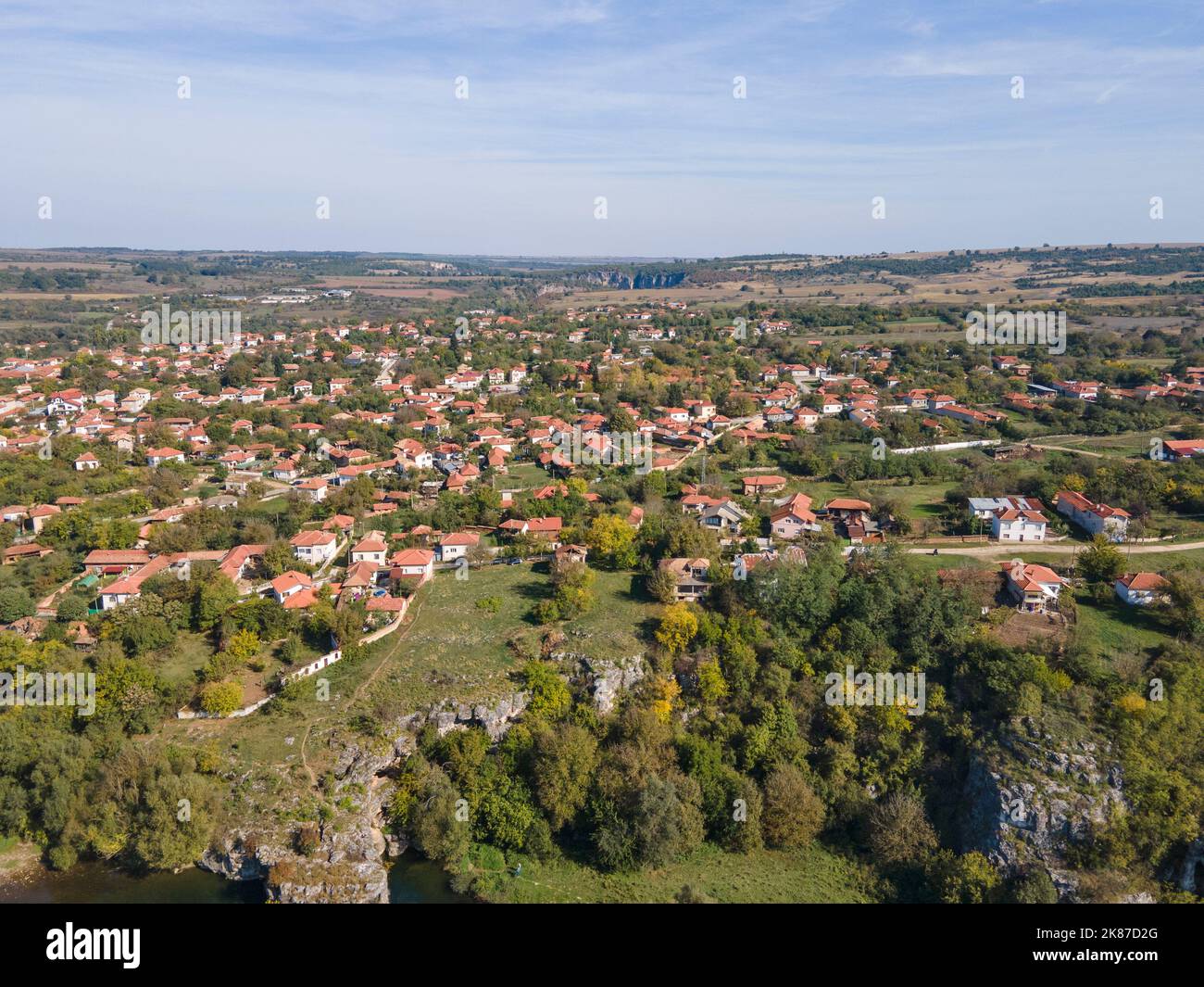 Amazing Aerial view of Vit river, passing near village of Aglen, Lovech ...