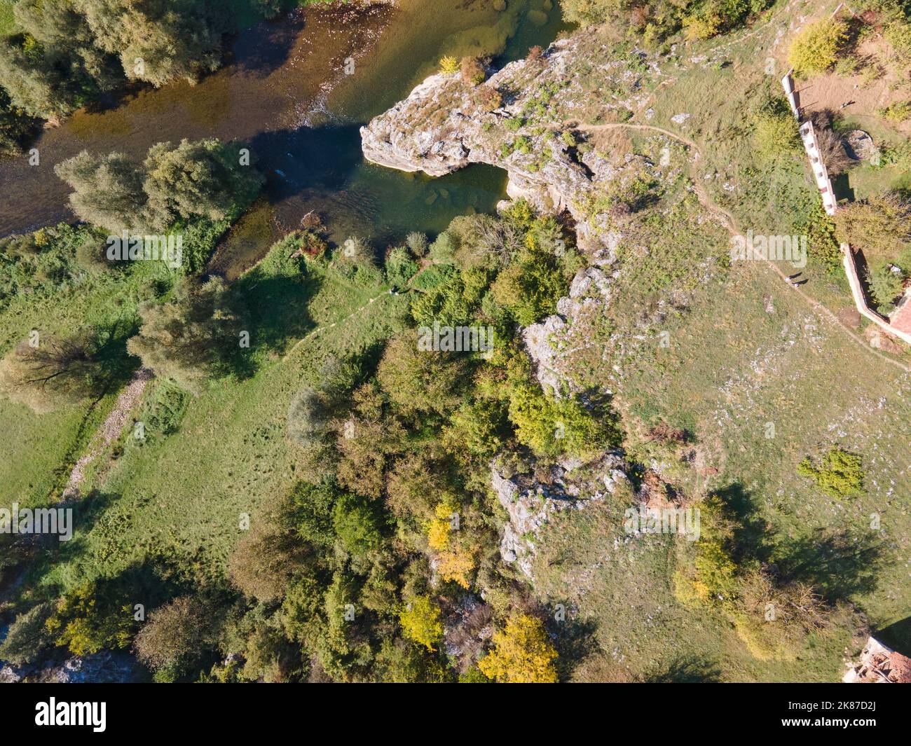 Amazing Aerial view of Vit river, passing near village of Aglen, Lovech ...