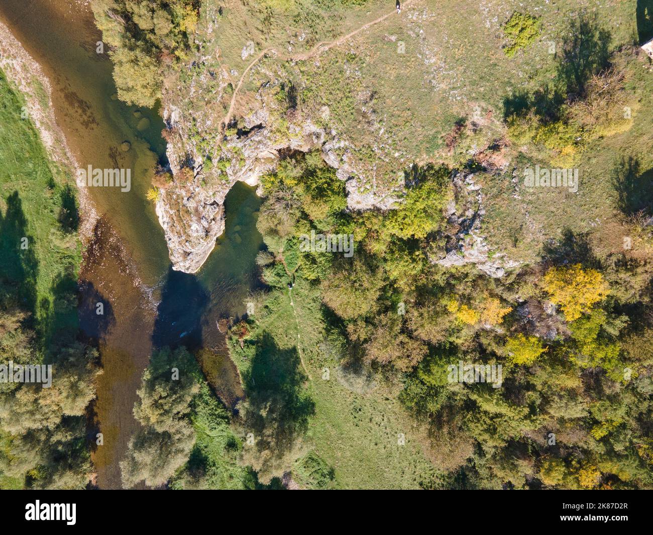 Amazing Aerial view of Vit river, passing near village of Aglen, Lovech ...