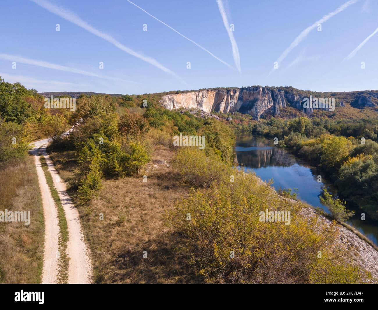 Amazing Aerial view of Iskar river, passing near village of Karlukovo ...