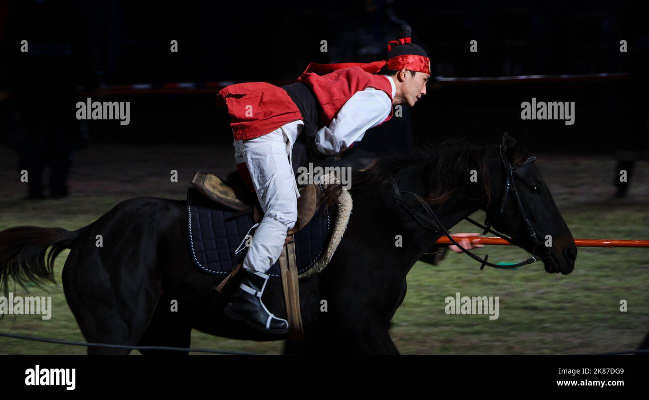 Suwon, Gyeonggi-do - 10 07 2022: A man is riding a horse in the musical ...