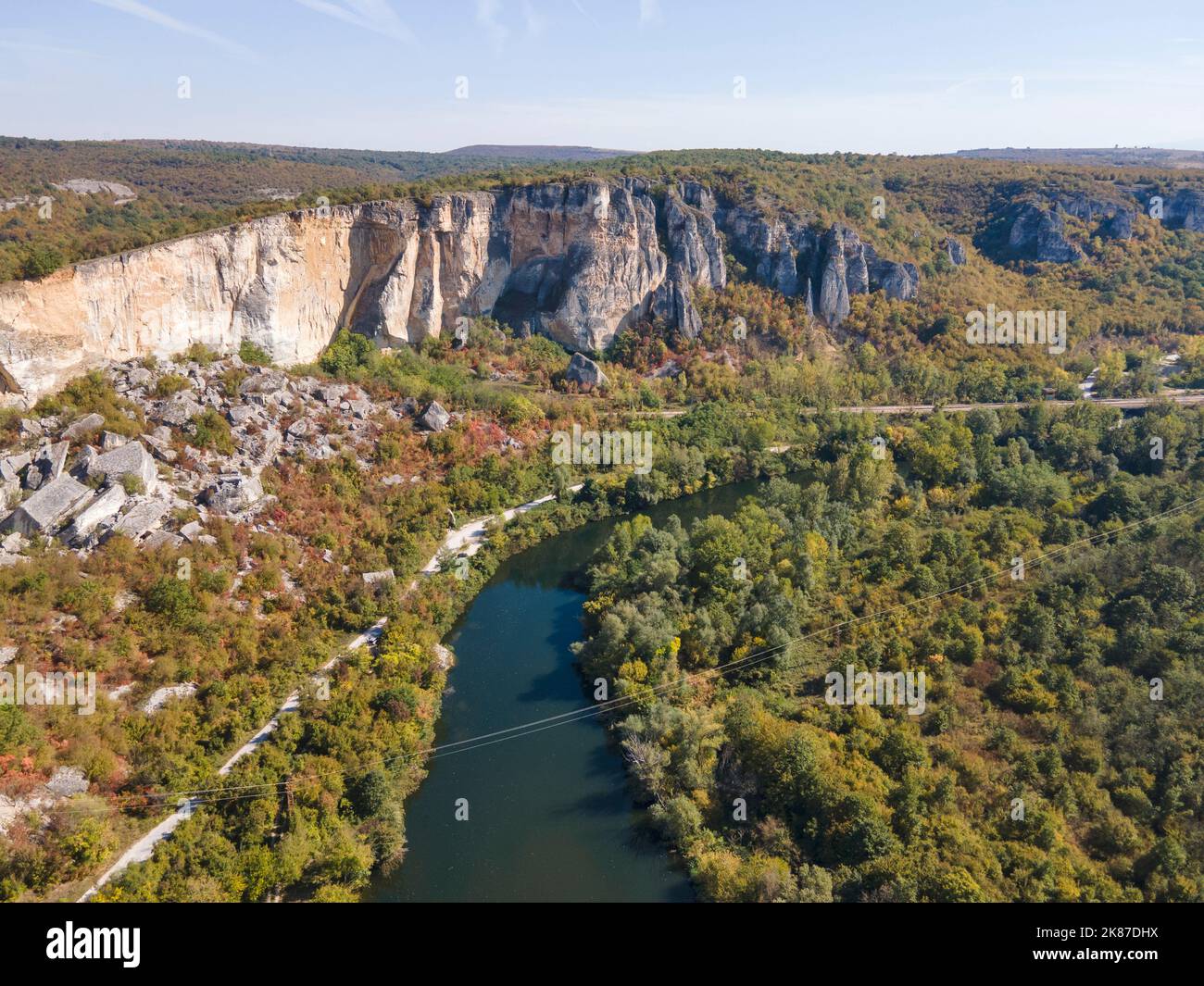 Amazing Aerial view of Iskar river, passing near village of Karlukovo ...