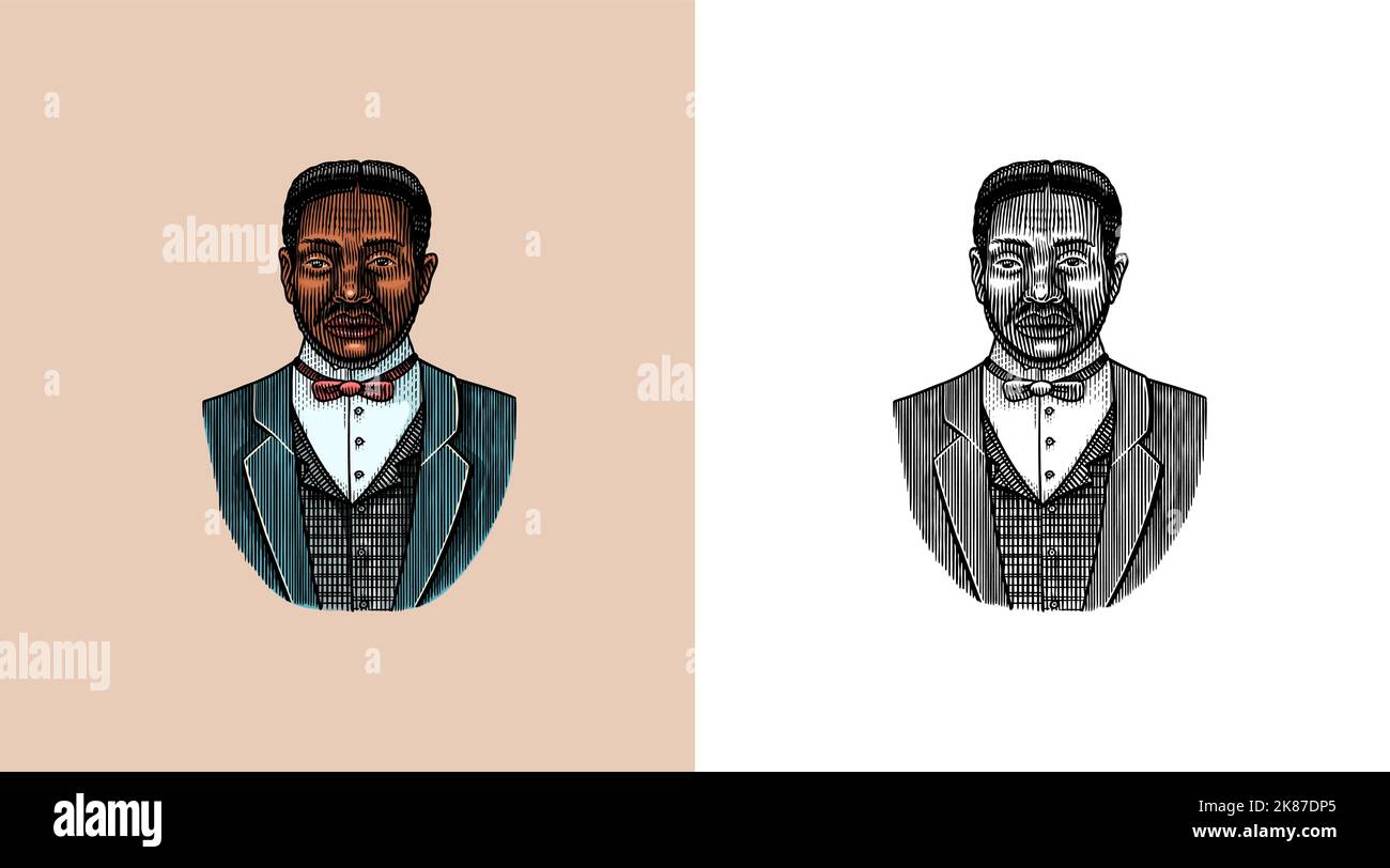 Elegant man. Male face. Afro American gentlemen. Victorian era. Fashion ...
