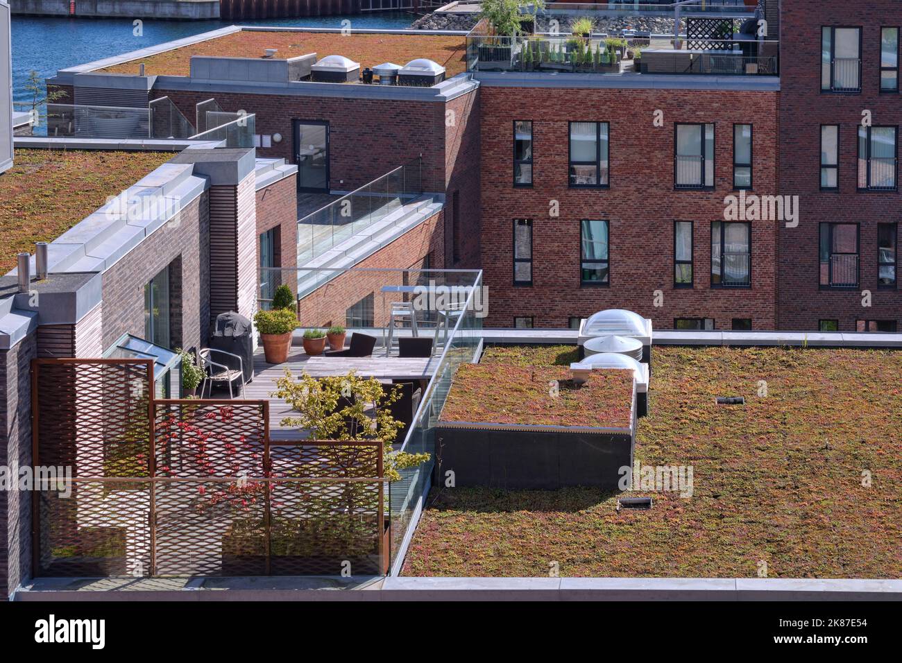 Copenhagen, Denmark - Sept 2022: Terraces and green roofs of modern ...