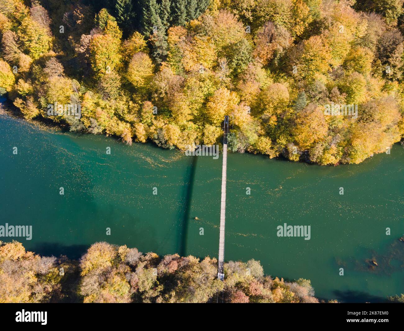 Aerial Autumn view of Pasarel reservoir, Sofia city Region, Bulgaria ...