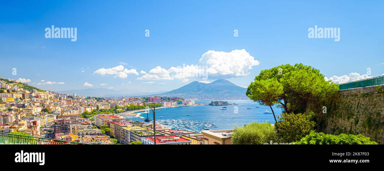 Naples, Italy. View of the Gulf of Naples from the Posillipo hill with ...