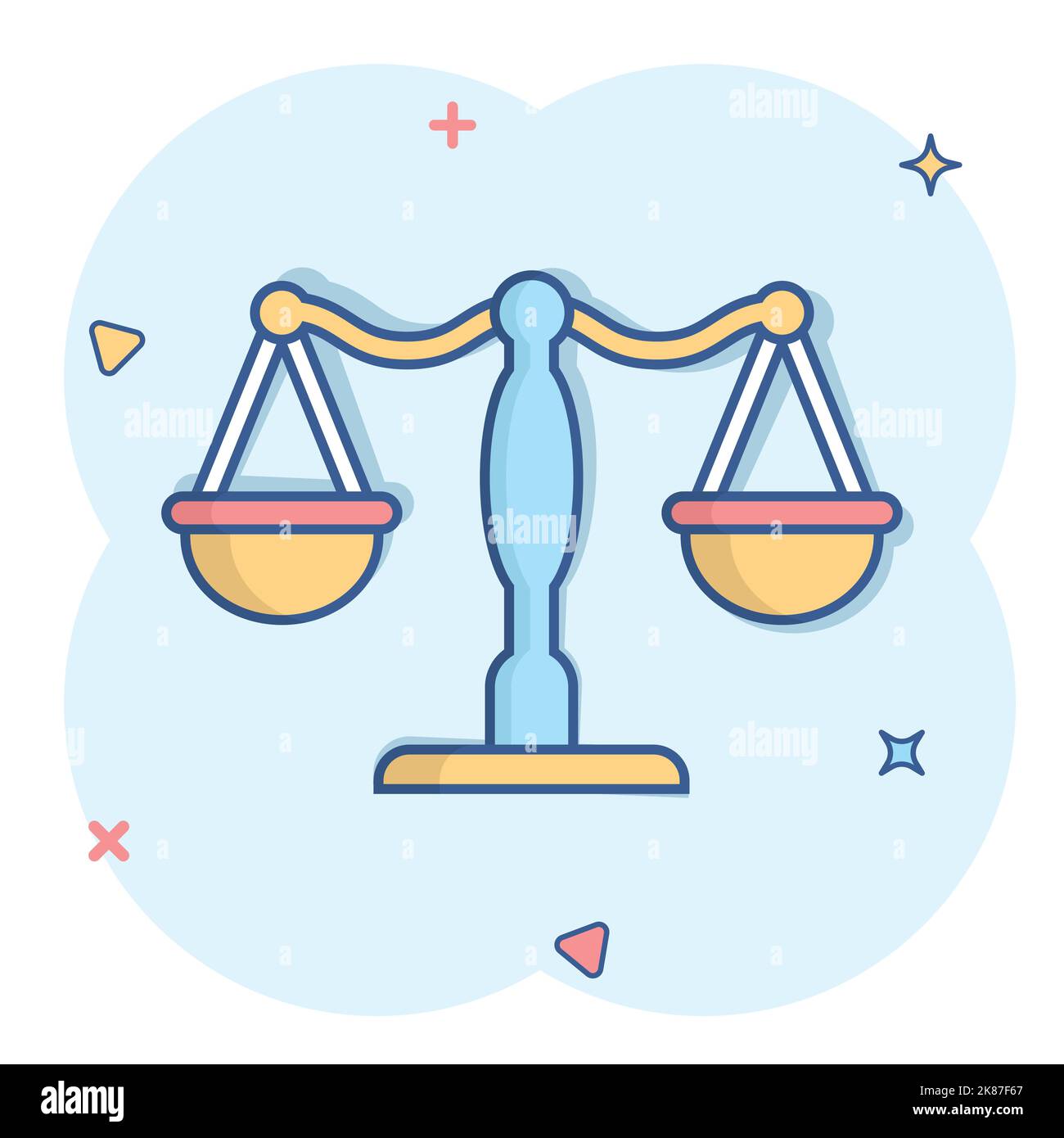 Scale balance icon in comic style. Justice cartoon vector illustration ...