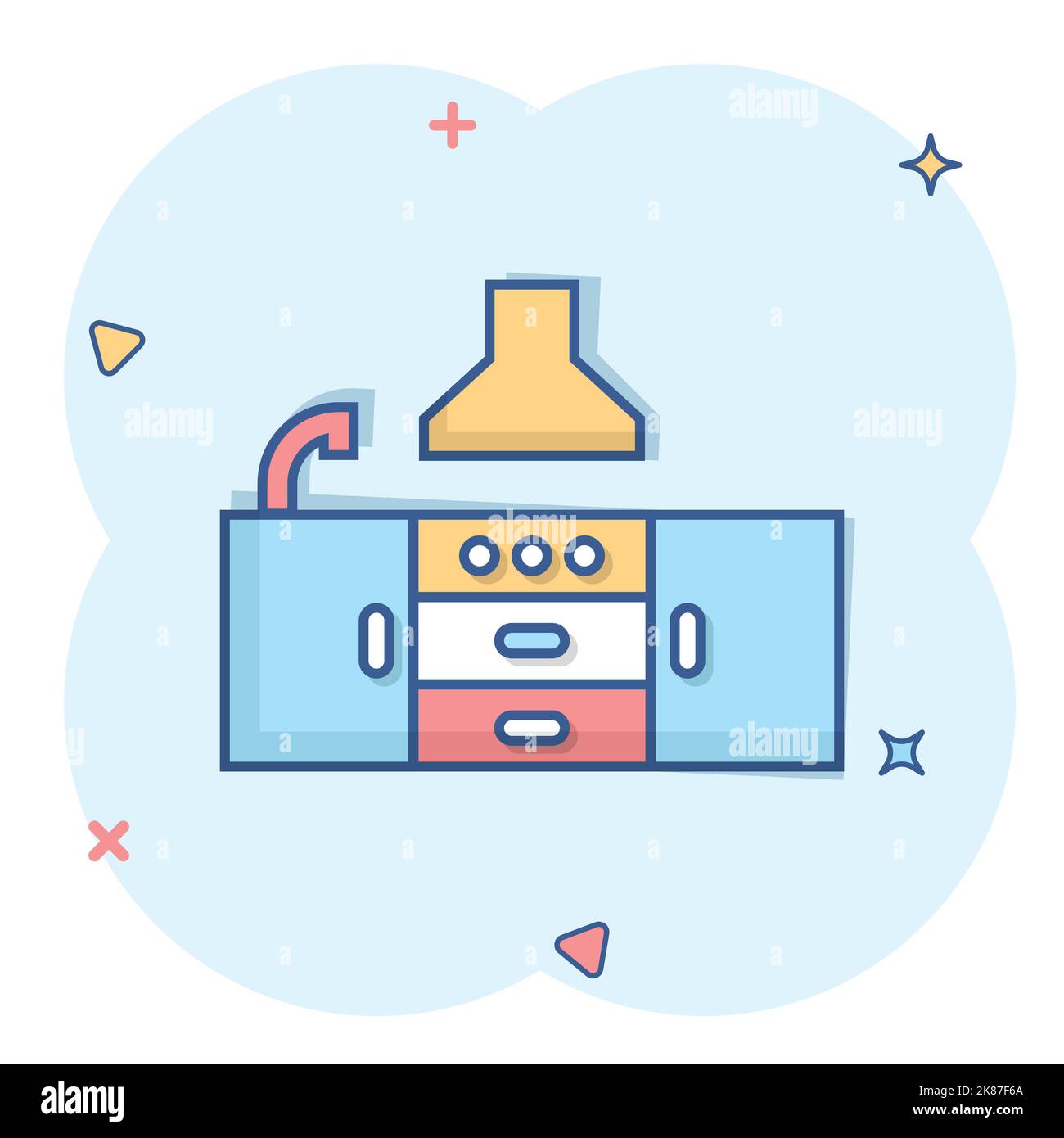 Kitchen furniture icon in comic style. Cuisine cartoon vector ...