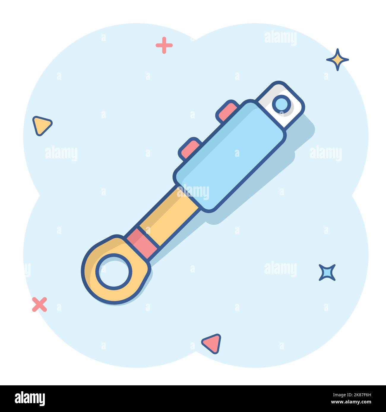 Hydraulic icon in comic style. Cylinder cartoon vector illustration on ...