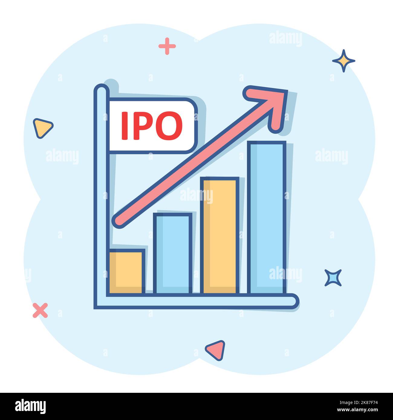 Chart graph icon in comic style. Arrow grow cartoon vector illustration ...