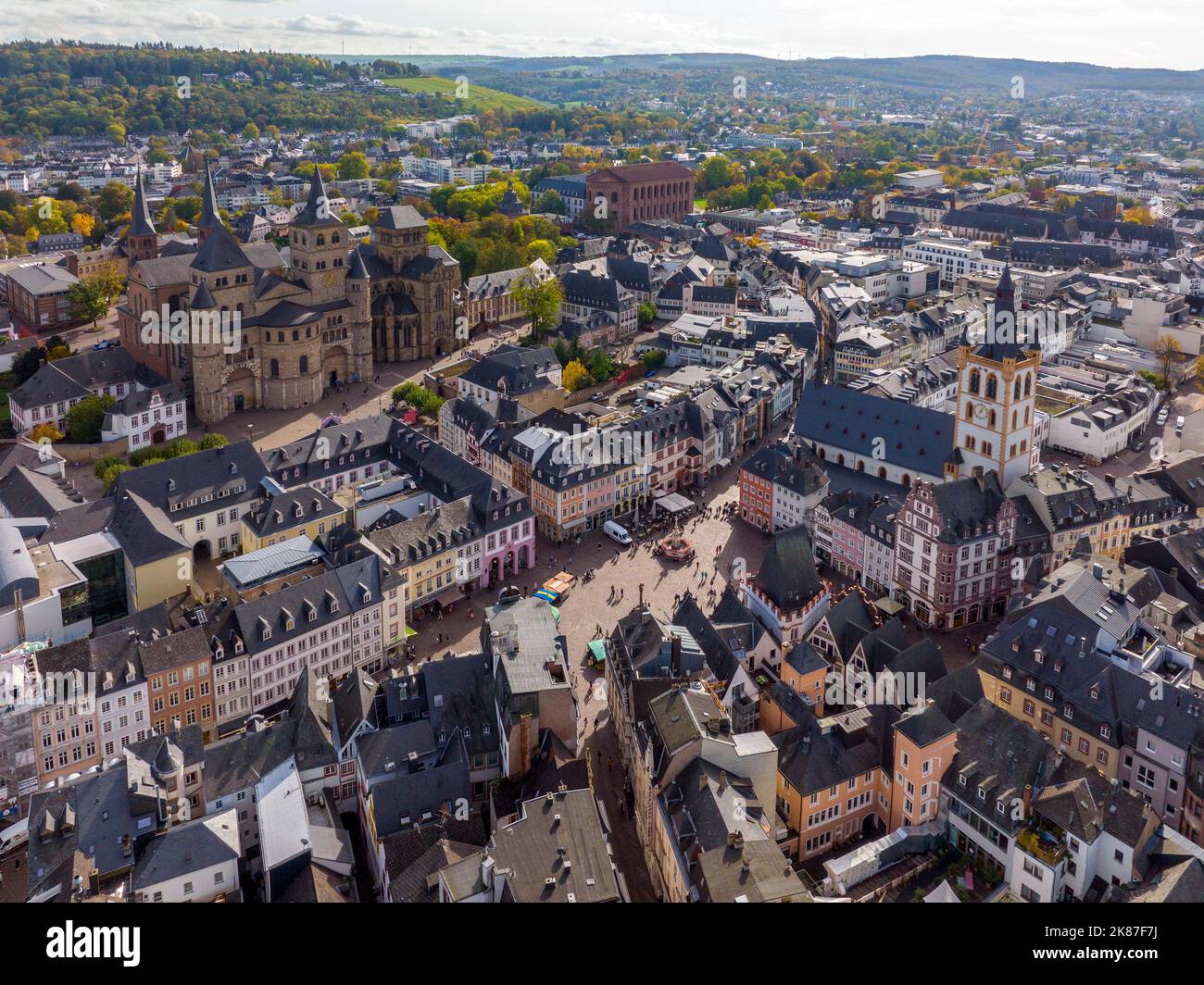 Aerial Drone Shot of the City Center in Trier, Rheinland-Pfalz. Autumn ...