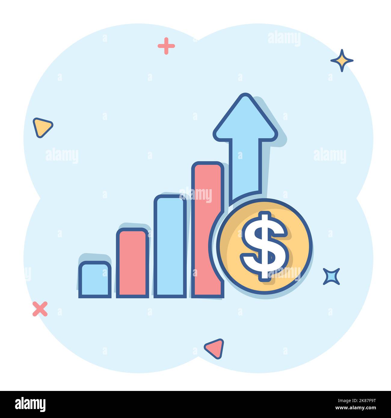 Growth arrow icon in comic style. Revenue cartoon vector illustration ...