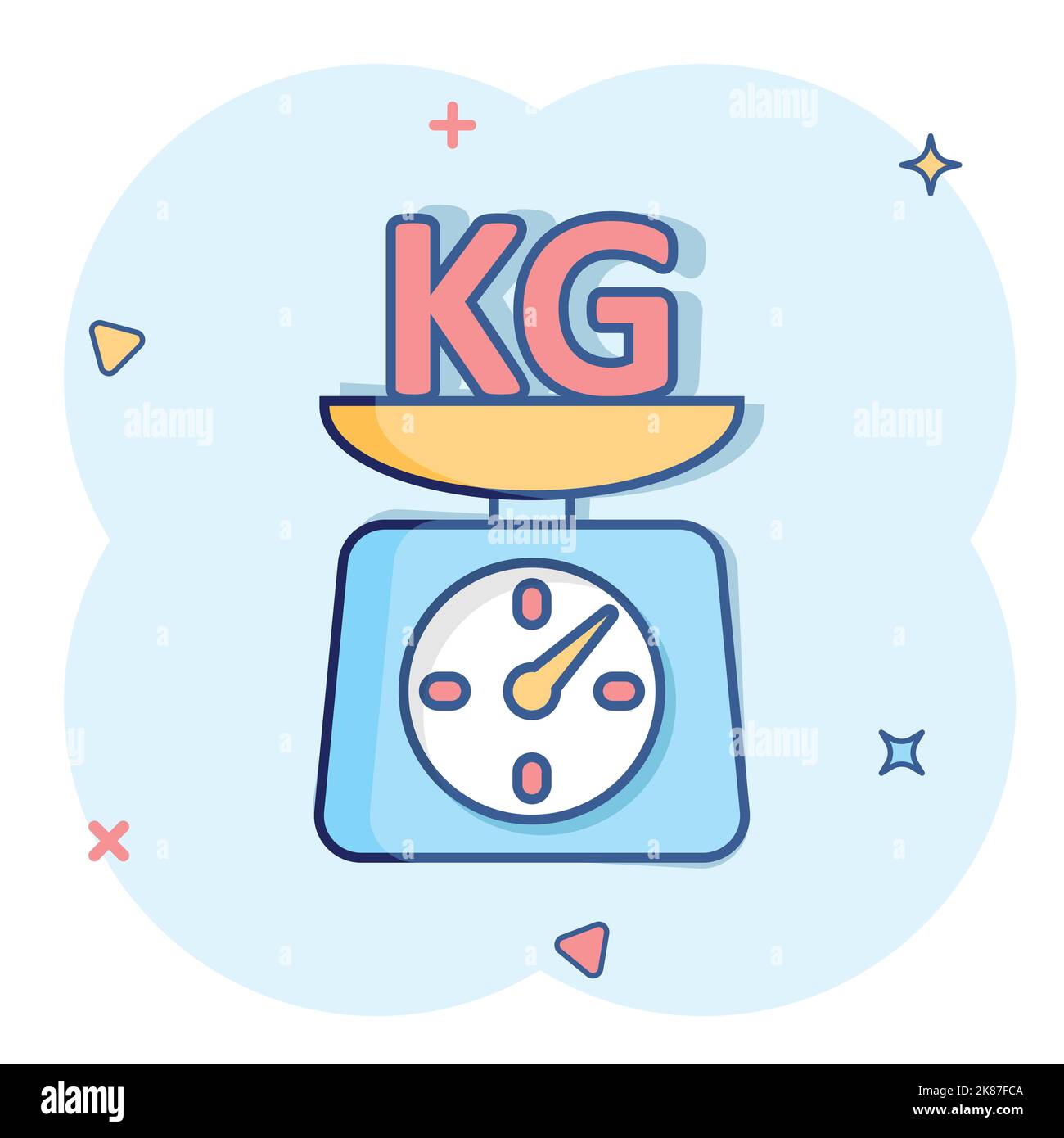 Scale icon in comic style. Kilogram dumbbell cartoon vector ...