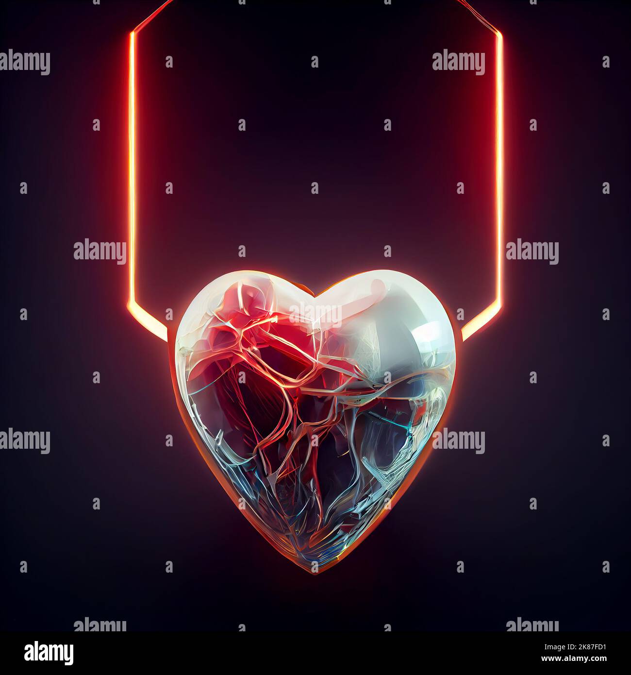 Glowing cybernetic heart. Stylized abstract glowing heart. Cybernetic ...
