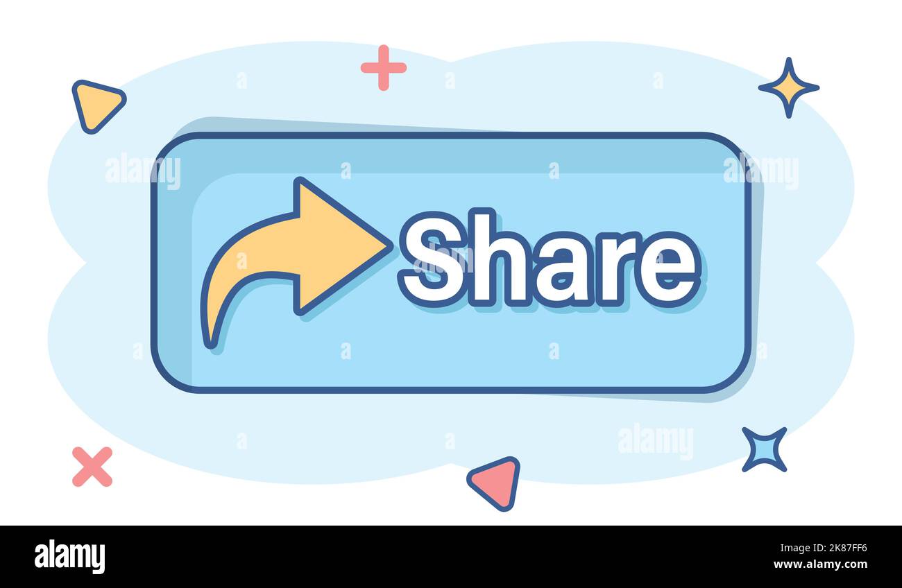 Share button icon in comic style. Arrow cartoon sign vector ...
