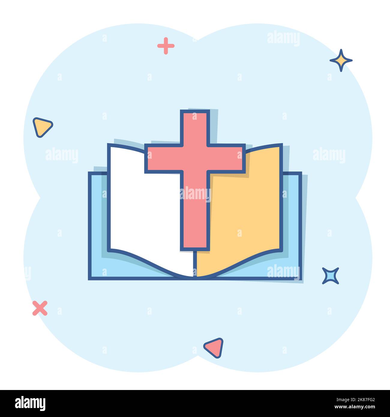Bible book icon in comic style. Church faith cartoon vector ...