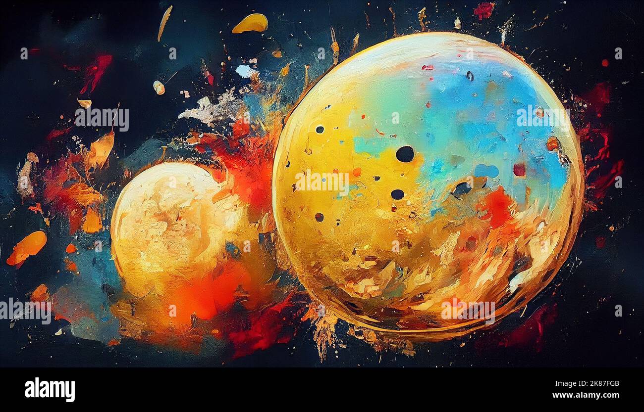 Planets abstract impressionism painting. Planets of the solar system ...