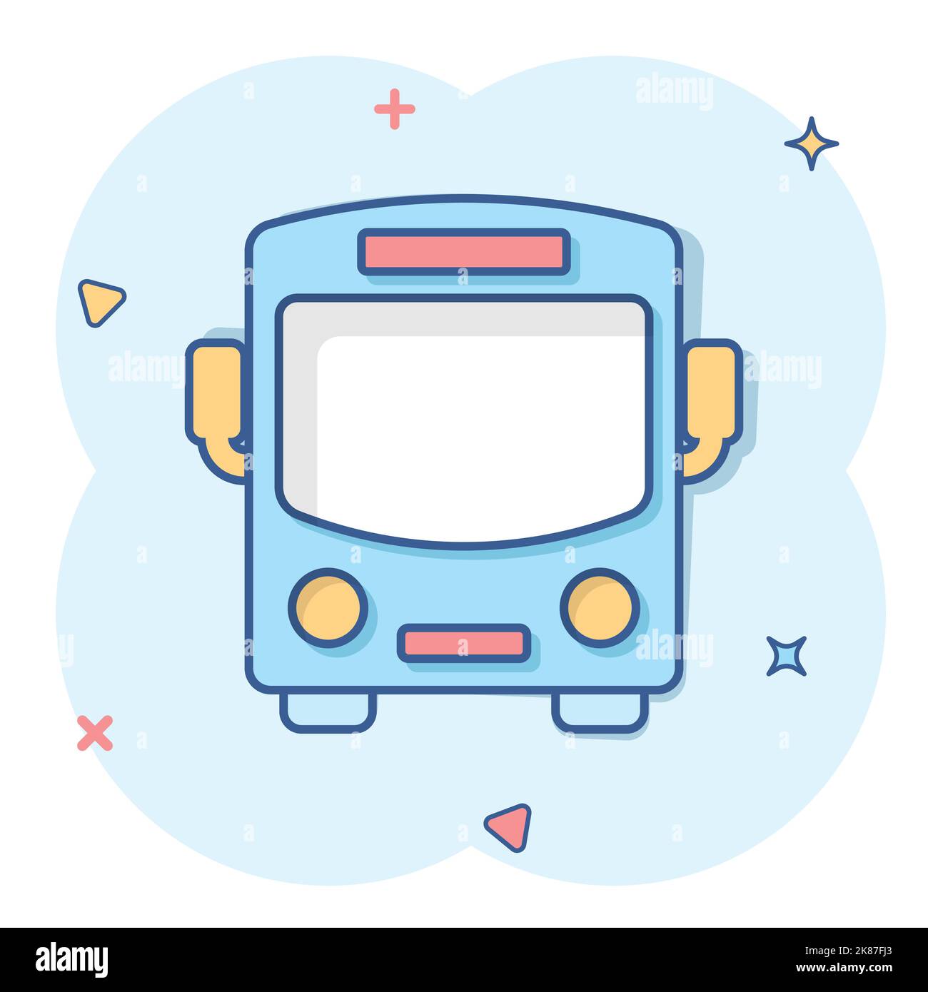 Bus icon in comic style. Coach car cartoon vector illustration on white ...