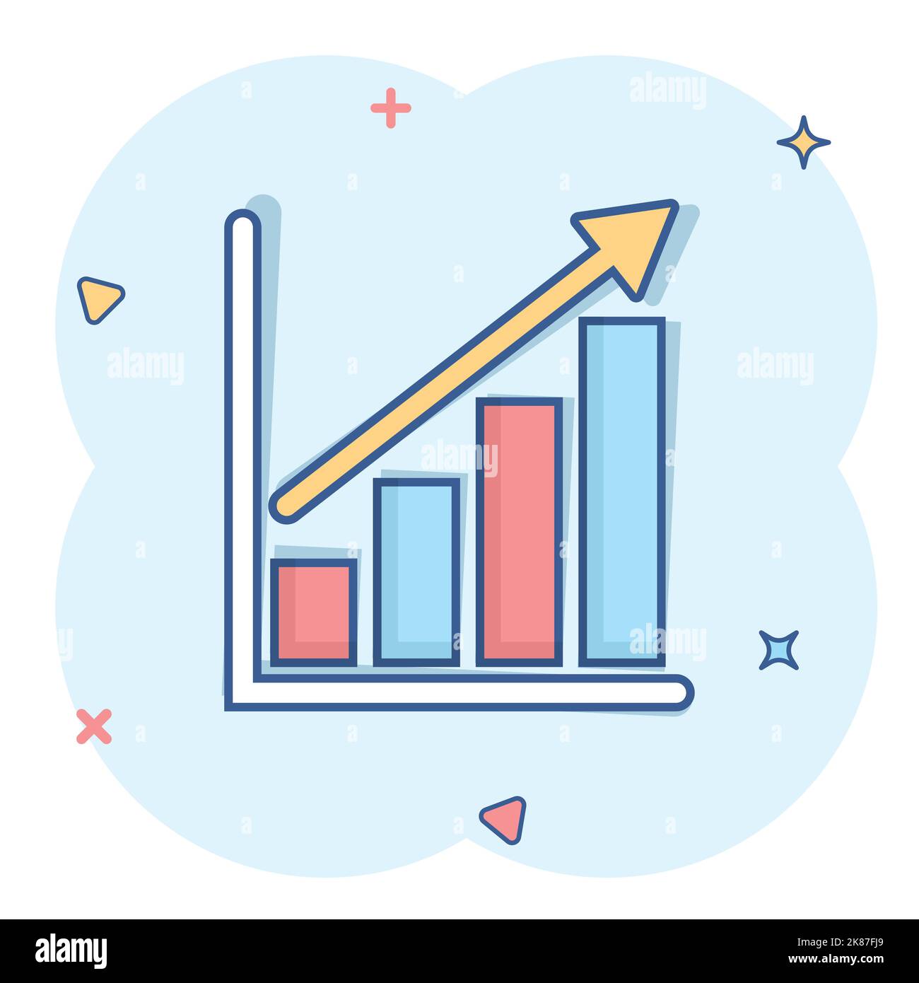 Chart graph icon in comic style. Arrow grow cartoon vector illustration ...
