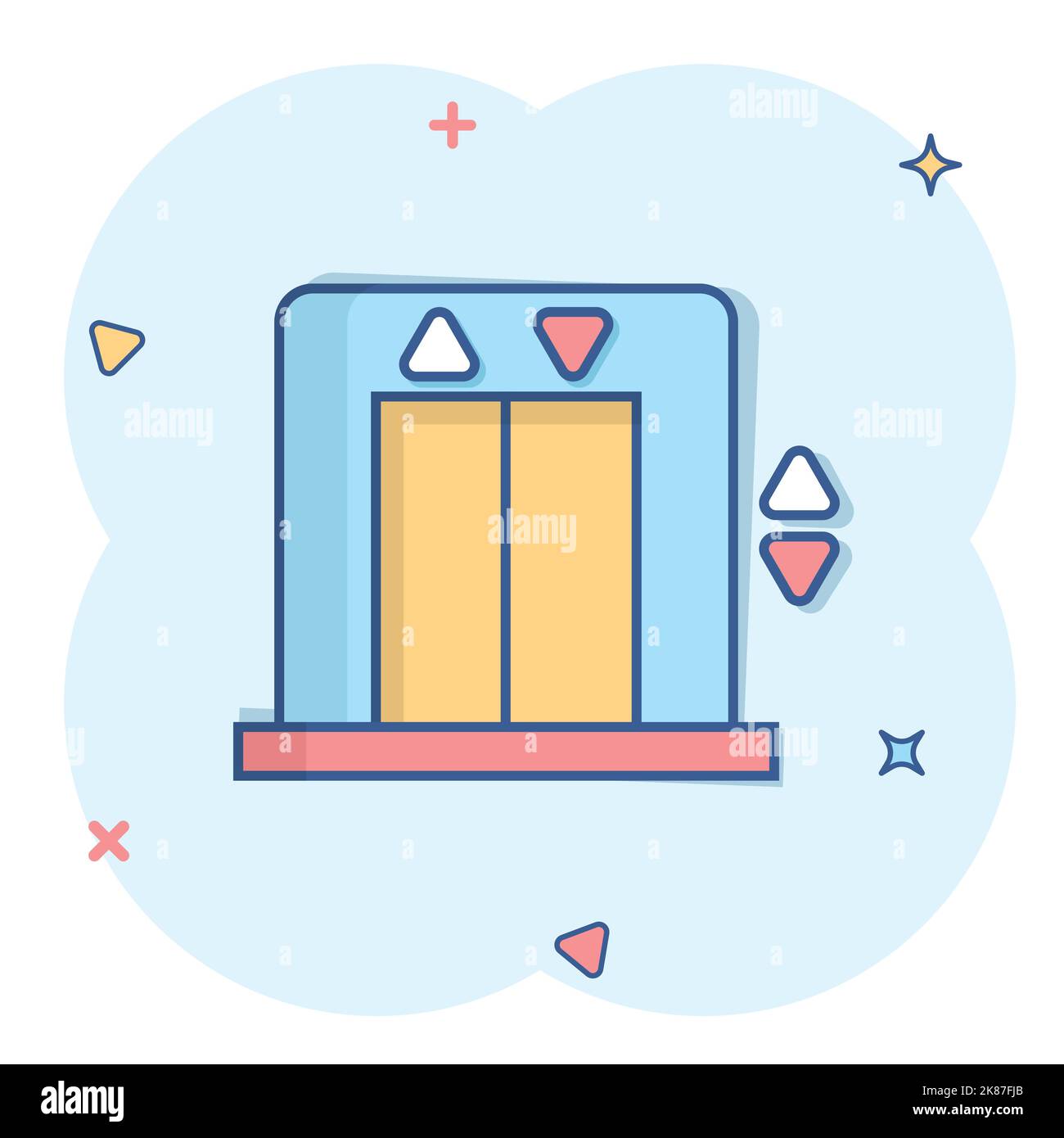 Elevator icon in comic style. Lift cartoon vector illustration on white ...