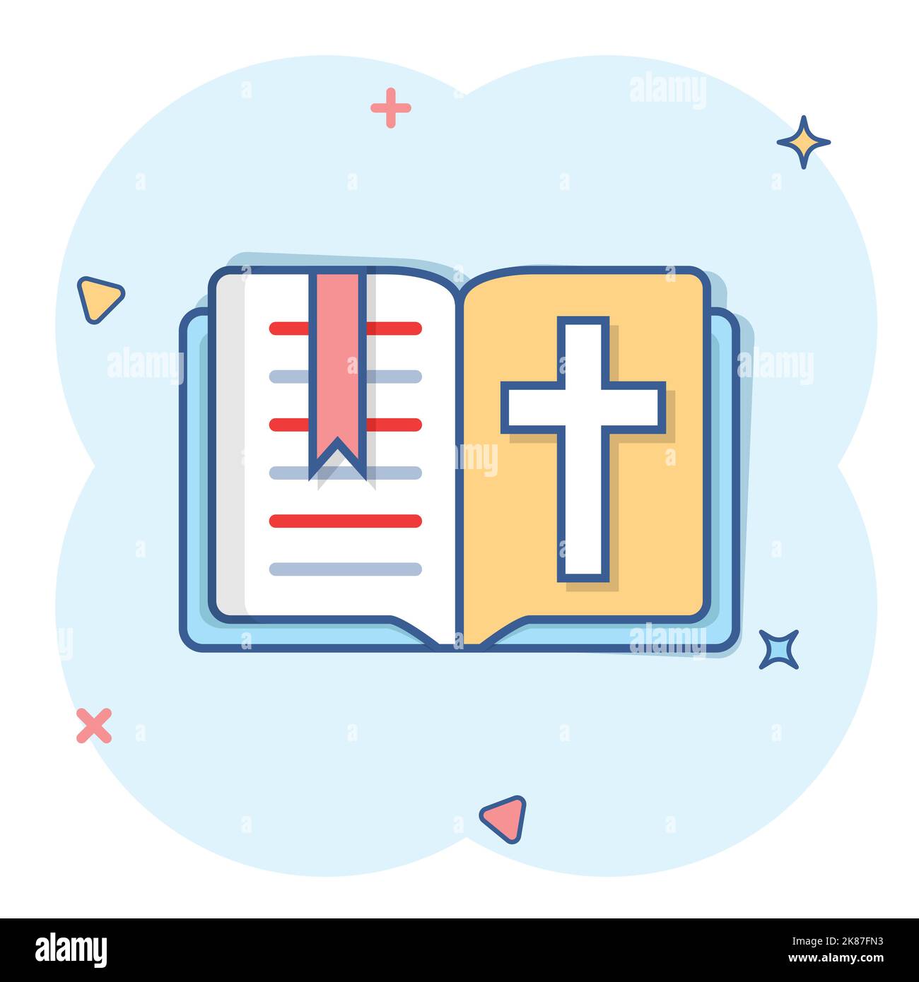 Bible book icon in comic style. Church faith cartoon vector ...