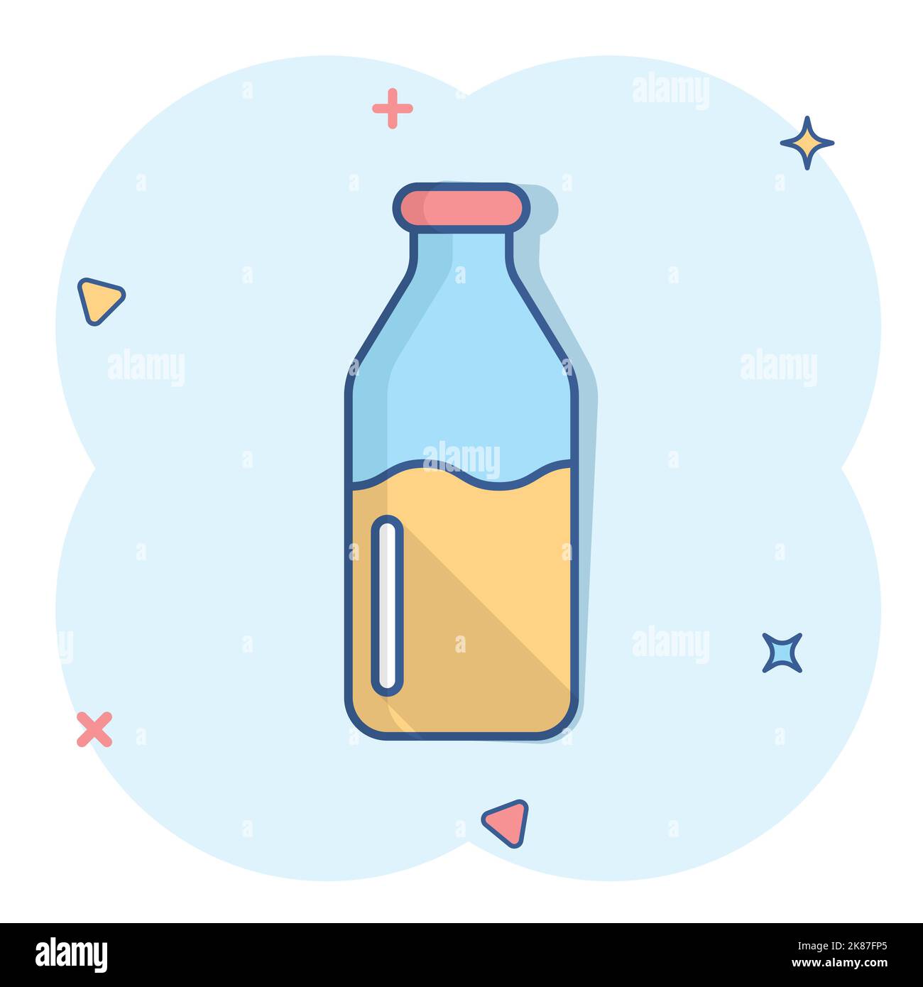 Bottle milk icon in comic style. Flask cartoon vector illustration on ...
