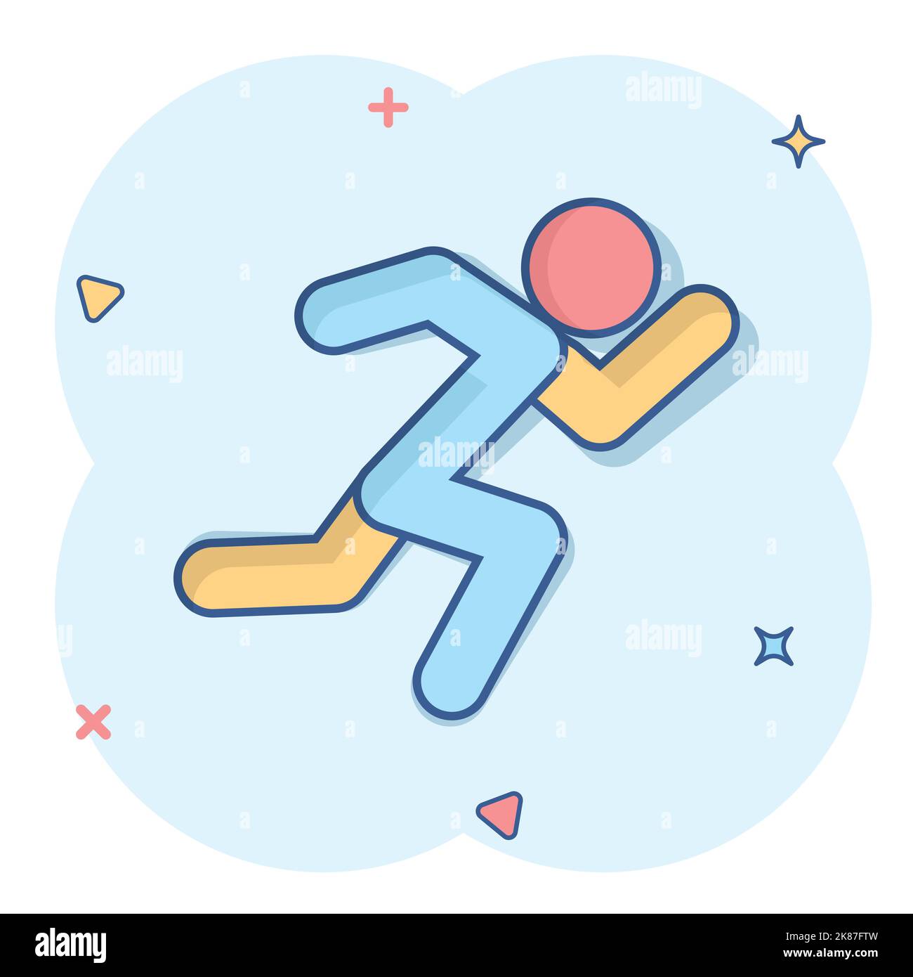 Run people icon in comic style. Jump cartoon vector illustration on ...