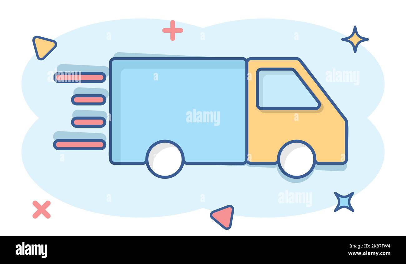 Truck icon in comic style. Auto delivery cartoon vector illustration on ...