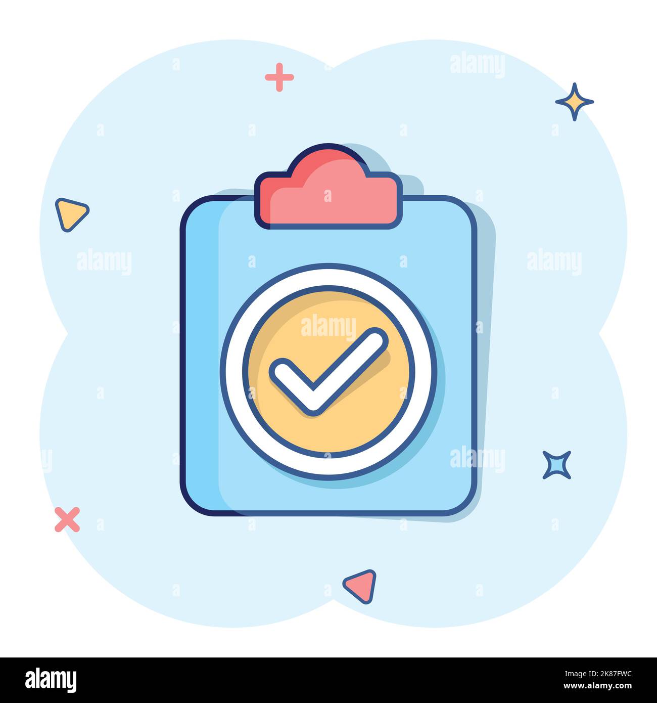 Document checkbox icon in comic style. Test cartoon vector illustration ...