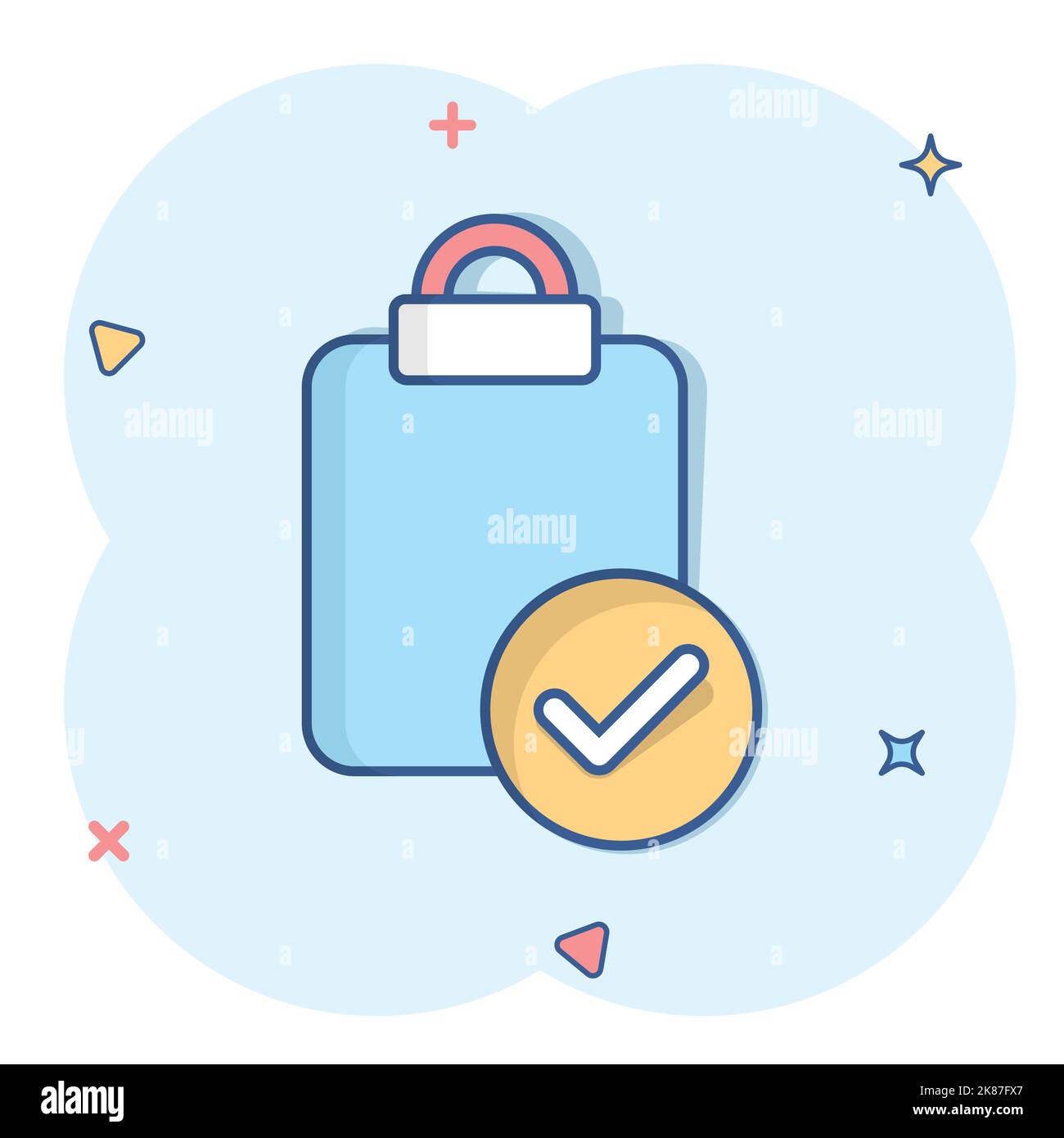 Document checkbox icon in comic style. Test cartoon vector illustration ...
