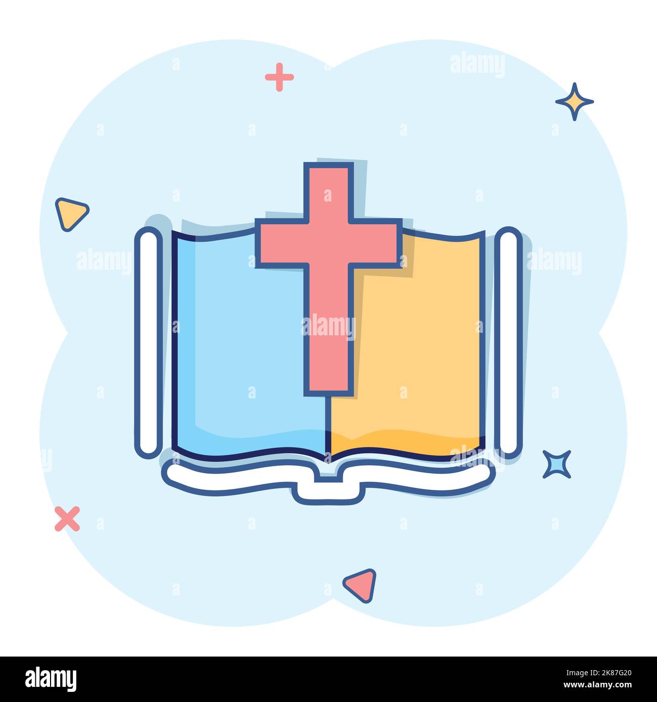 Bible book icon in comic style. Church faith cartoon vector ...