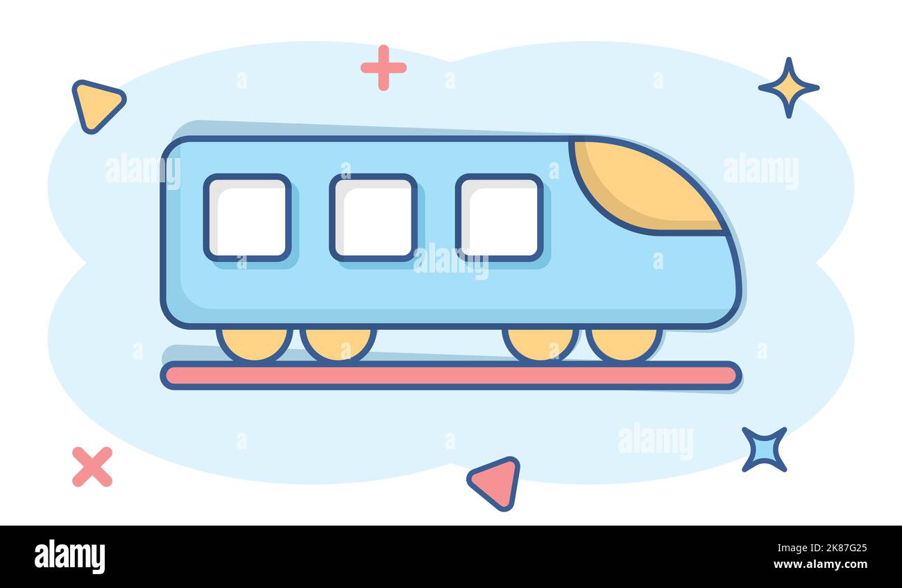 Metro icon in comic style. Train subway cartoon vector illustration on ...