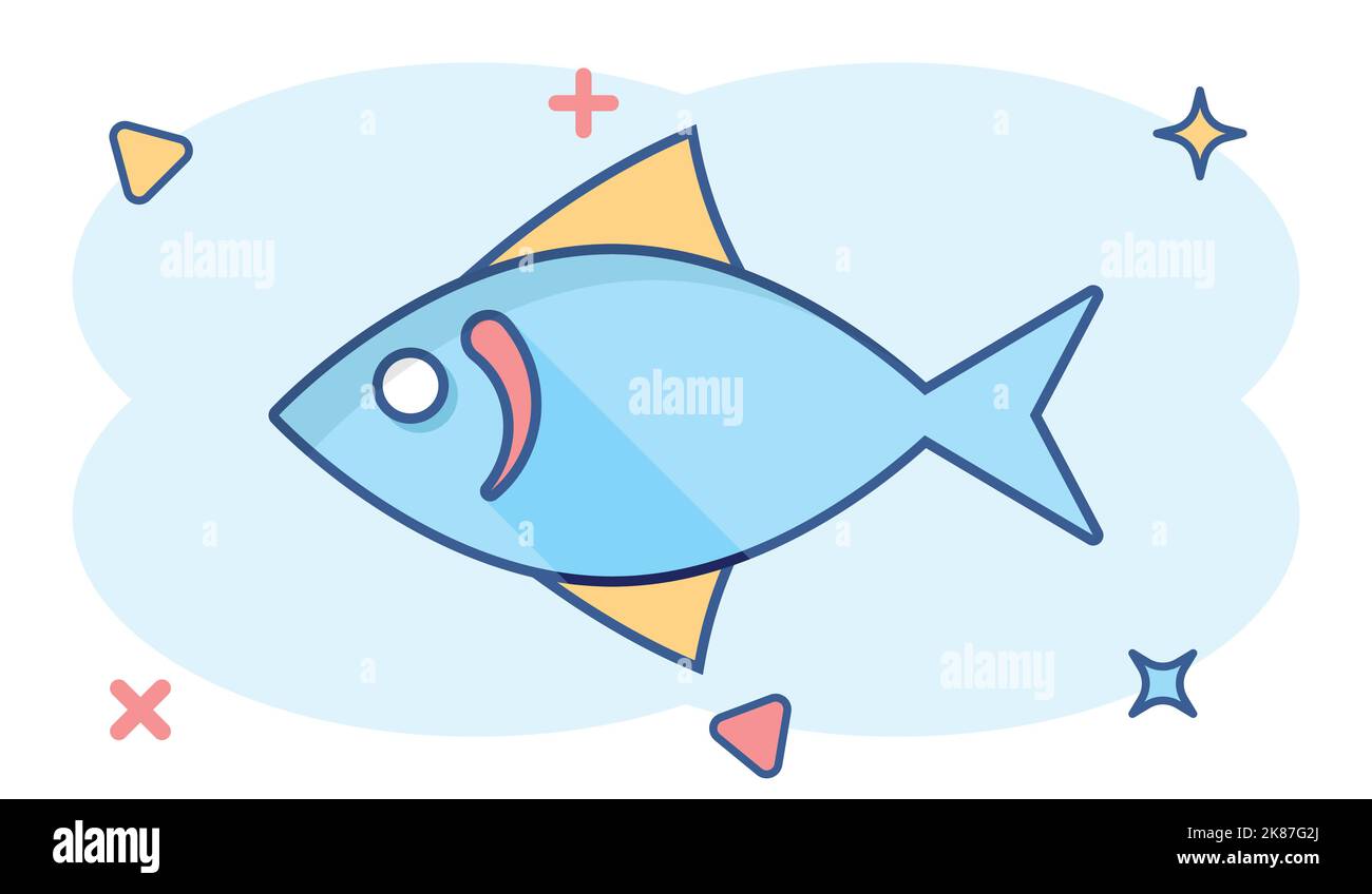Fish icon in comic style. Seafood cartoon vector illustration on white ...