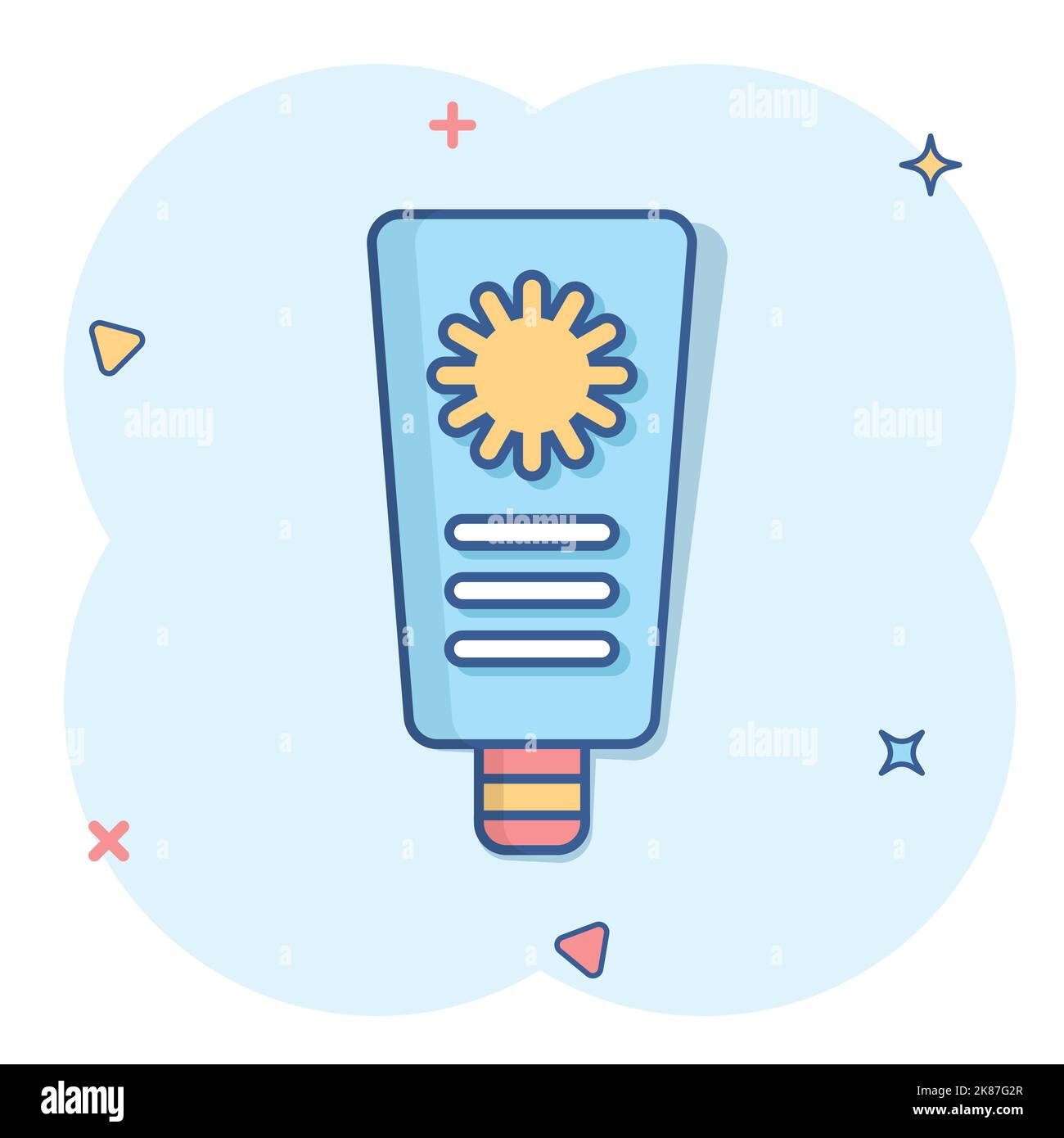 Sun protection icon in comic style. Sunblock cream cartoon vector ...
