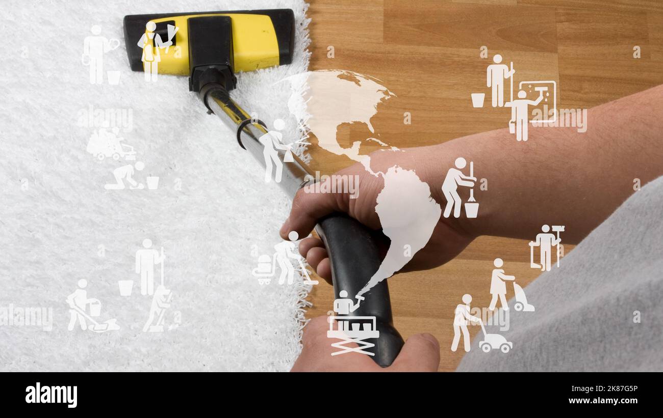 Human Cleaning Carpet In The Living Room Using Vacuum Cleaner At Home ...