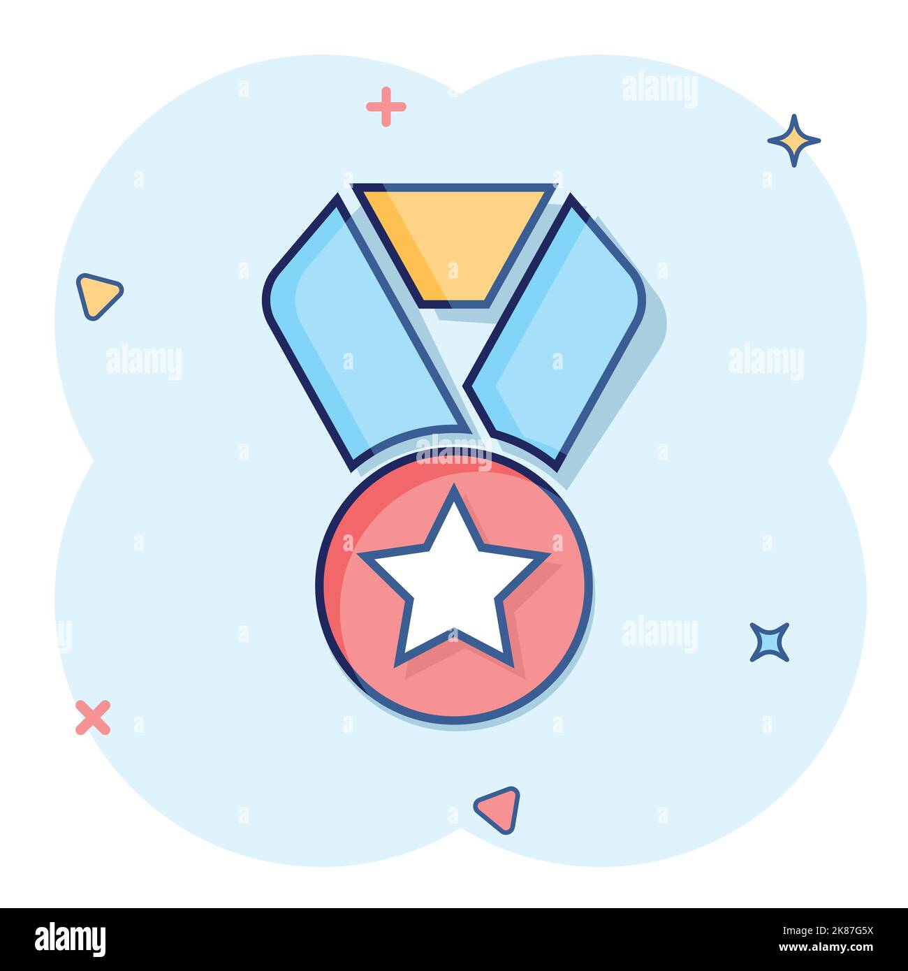Medal icon in comic style. Prize cartoon sign vector illustration on ...