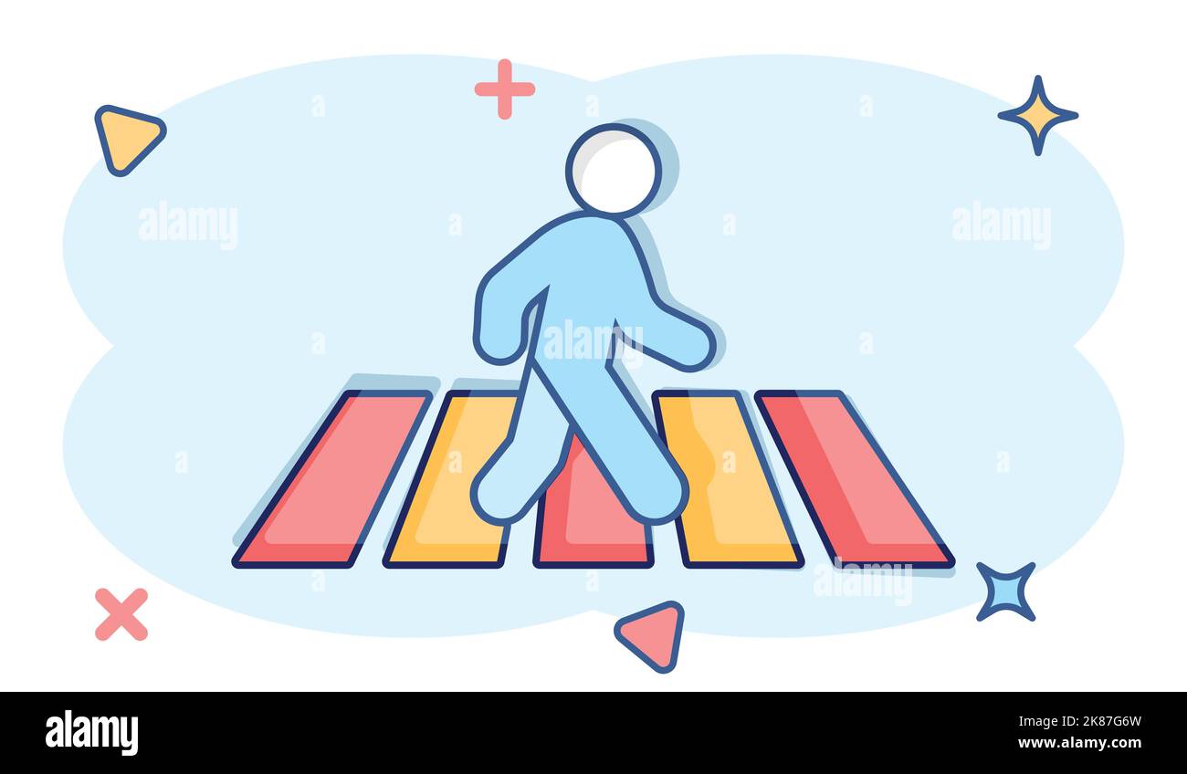 Pedestrian crosswalk icon in comic style. People walkway cartoon sign ...