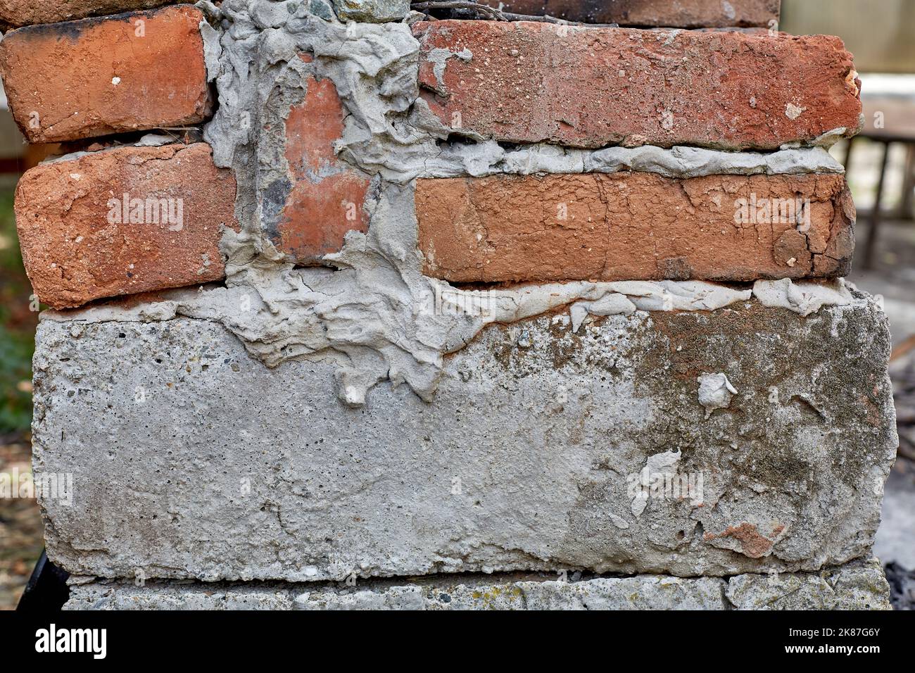 Brick and concrete wall under construction. Wall background Stock Photo ...