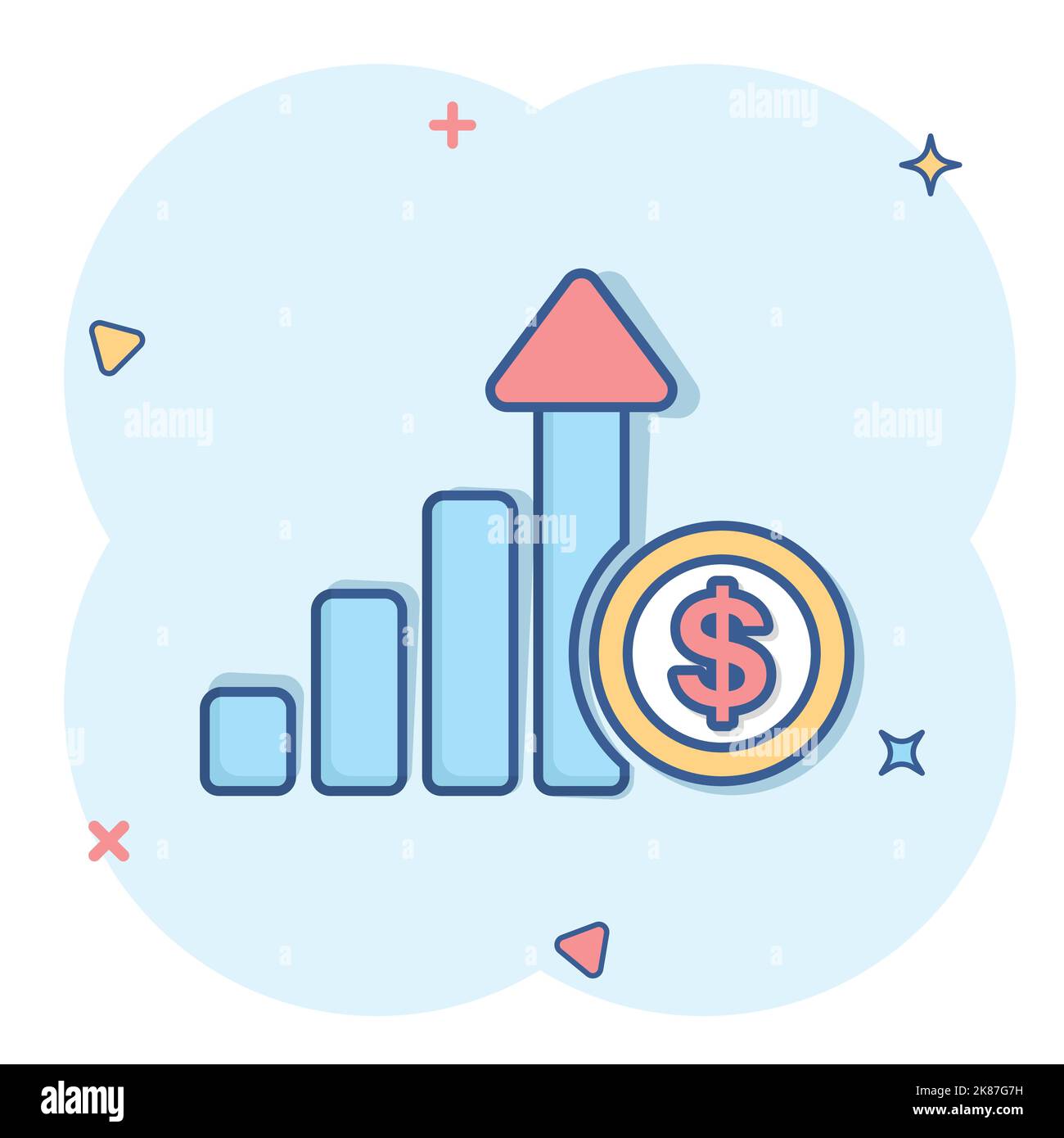 Growth arrow icon in comic style. Revenue cartoon vector illustration ...
