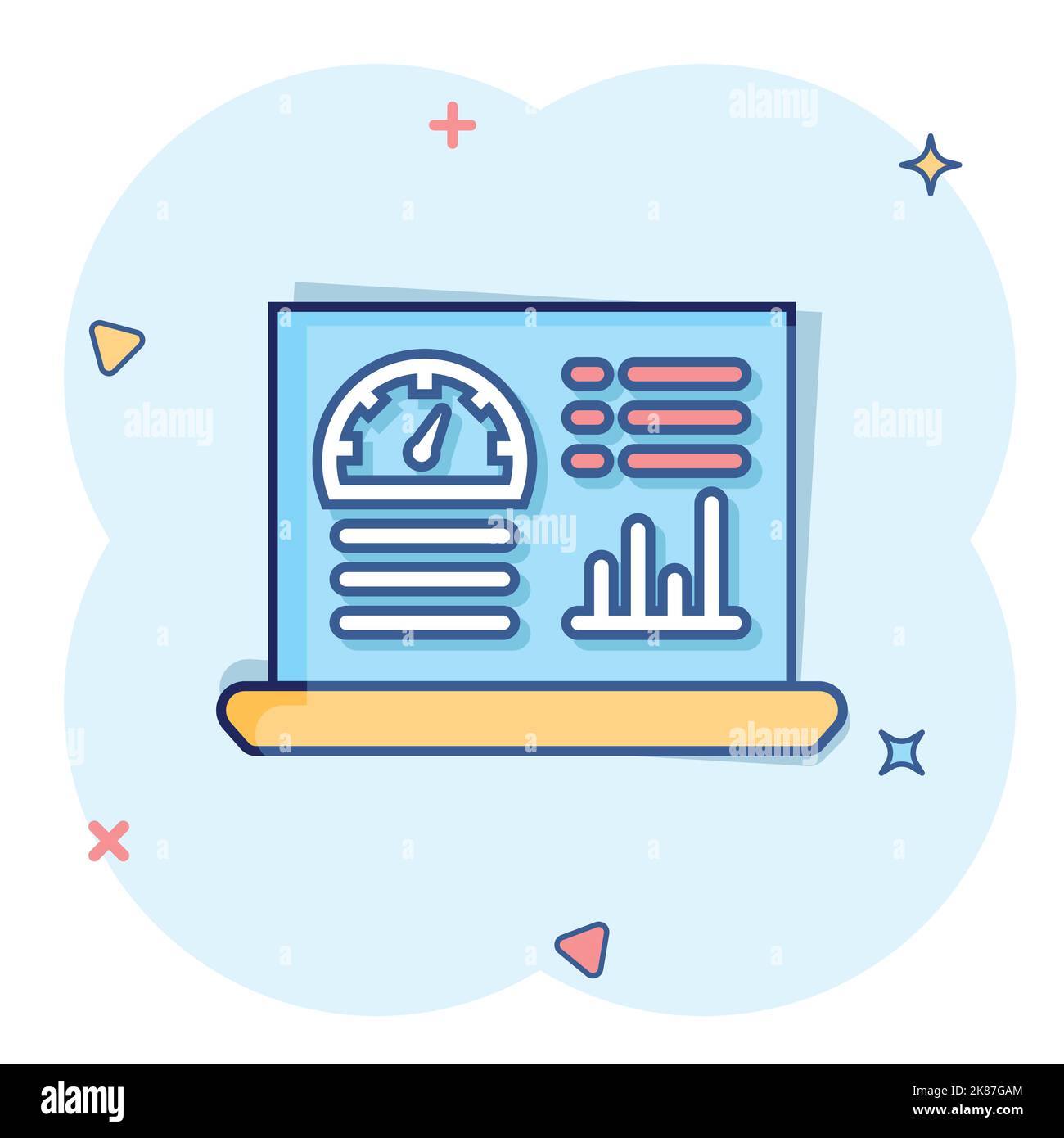 Dashboard icon in comic style. Finance analyzer cartoon vector ...