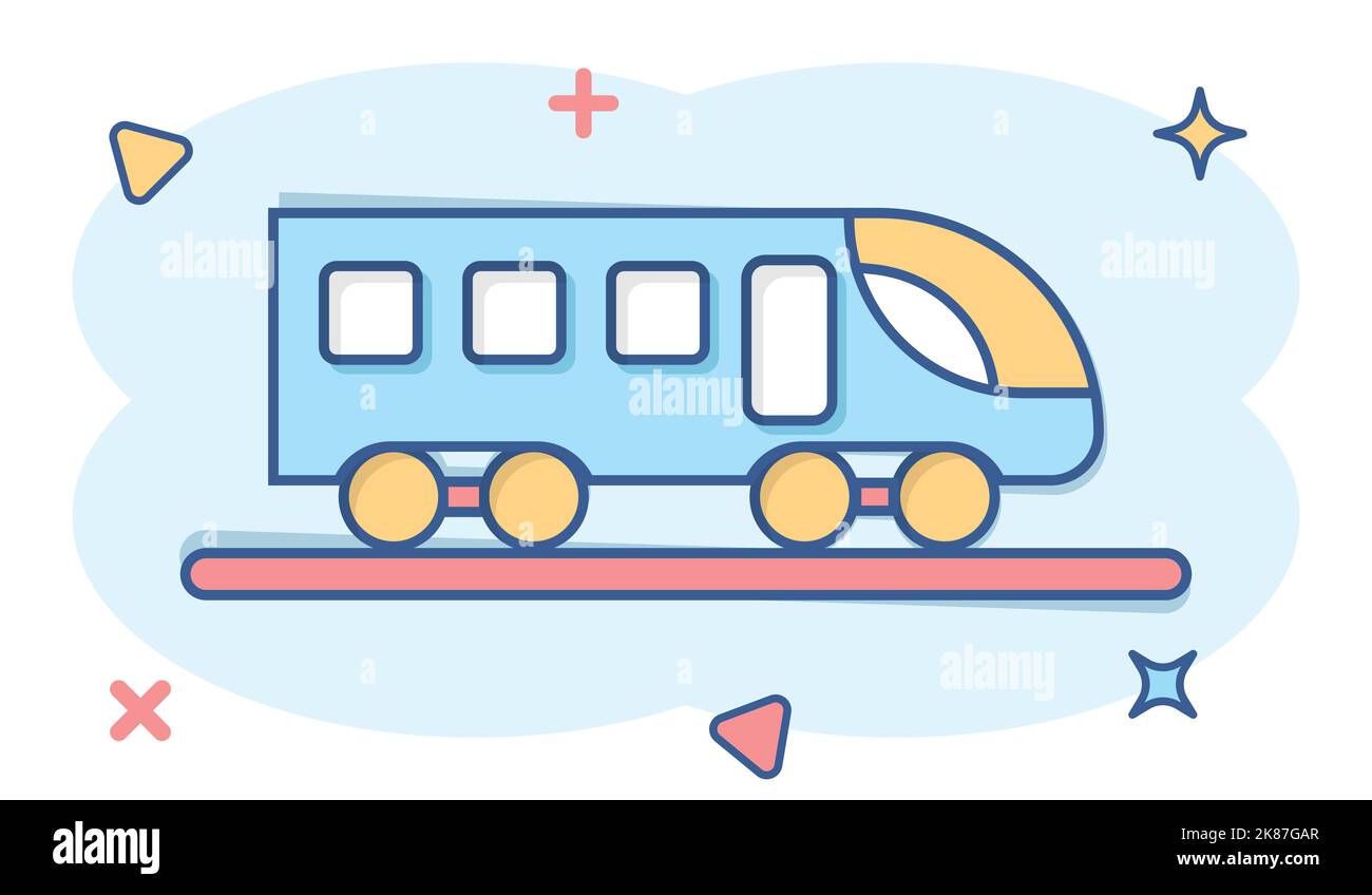 Metro icon in comic style. Train subway cartoon vector illustration on ...