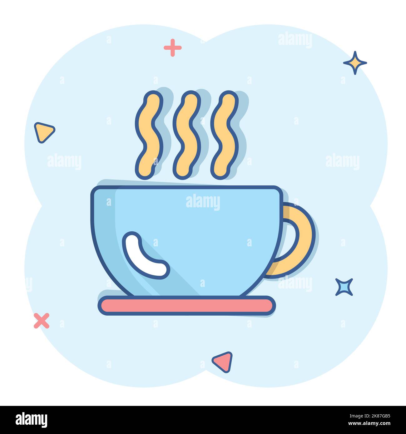 Coffee cup icon in comic style. Hot tea cartoon vector illustration on ...