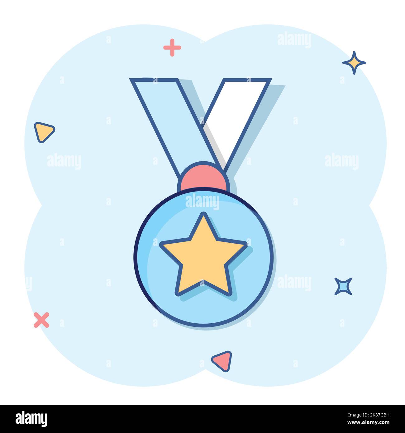 Medal icon in comic style. Prize cartoon sign vector illustration on ...