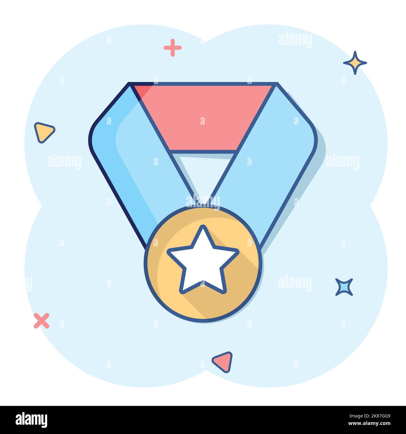 Medal icon in comic style. Prize cartoon sign vector illustration on ...